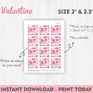 Happy Valentines Day Tag. Hearts Valentine's Day Gift Tag. Printable ...