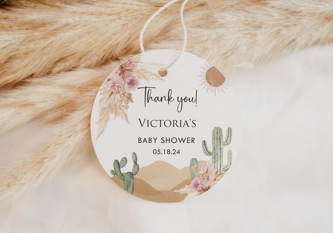 Boho Desert Baby Shower Tag, Girl Southwestern Baby Shower Favor Tag ...