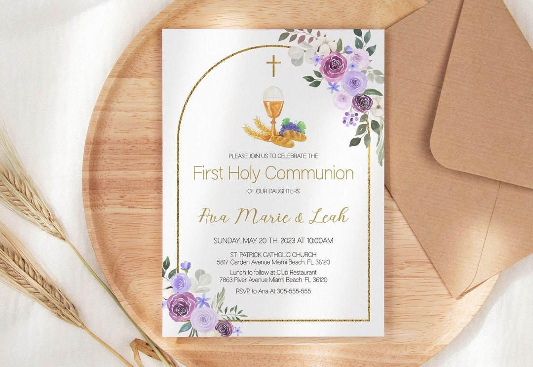 Girl First Holy Communion Invitation Template, Printable Invitation 1st ...