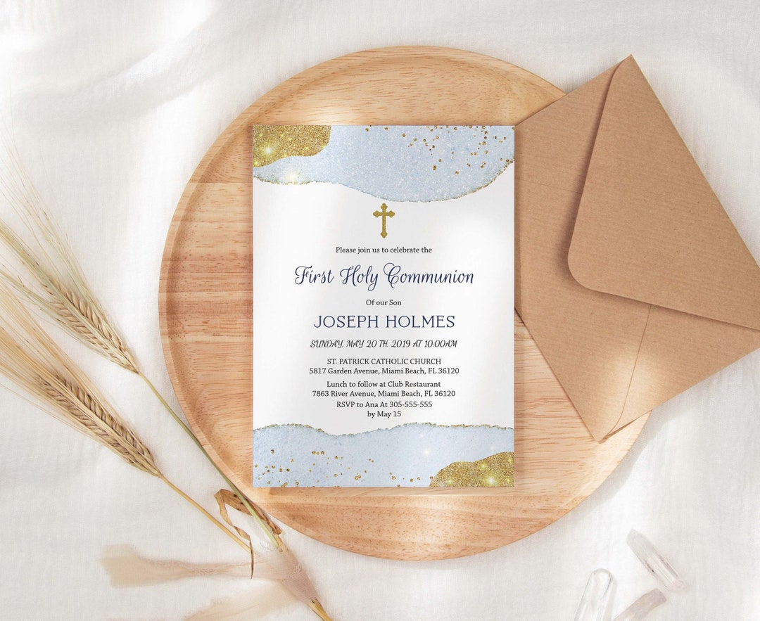 Boy First Communion Invitation Template Printable Invitation Watercolor ...