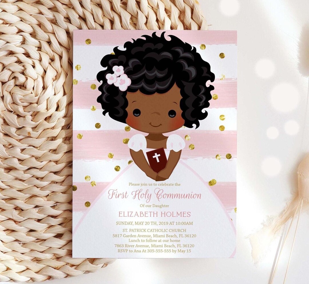 First Holy Communion Card, Girl First Holy Communion Invitation ...