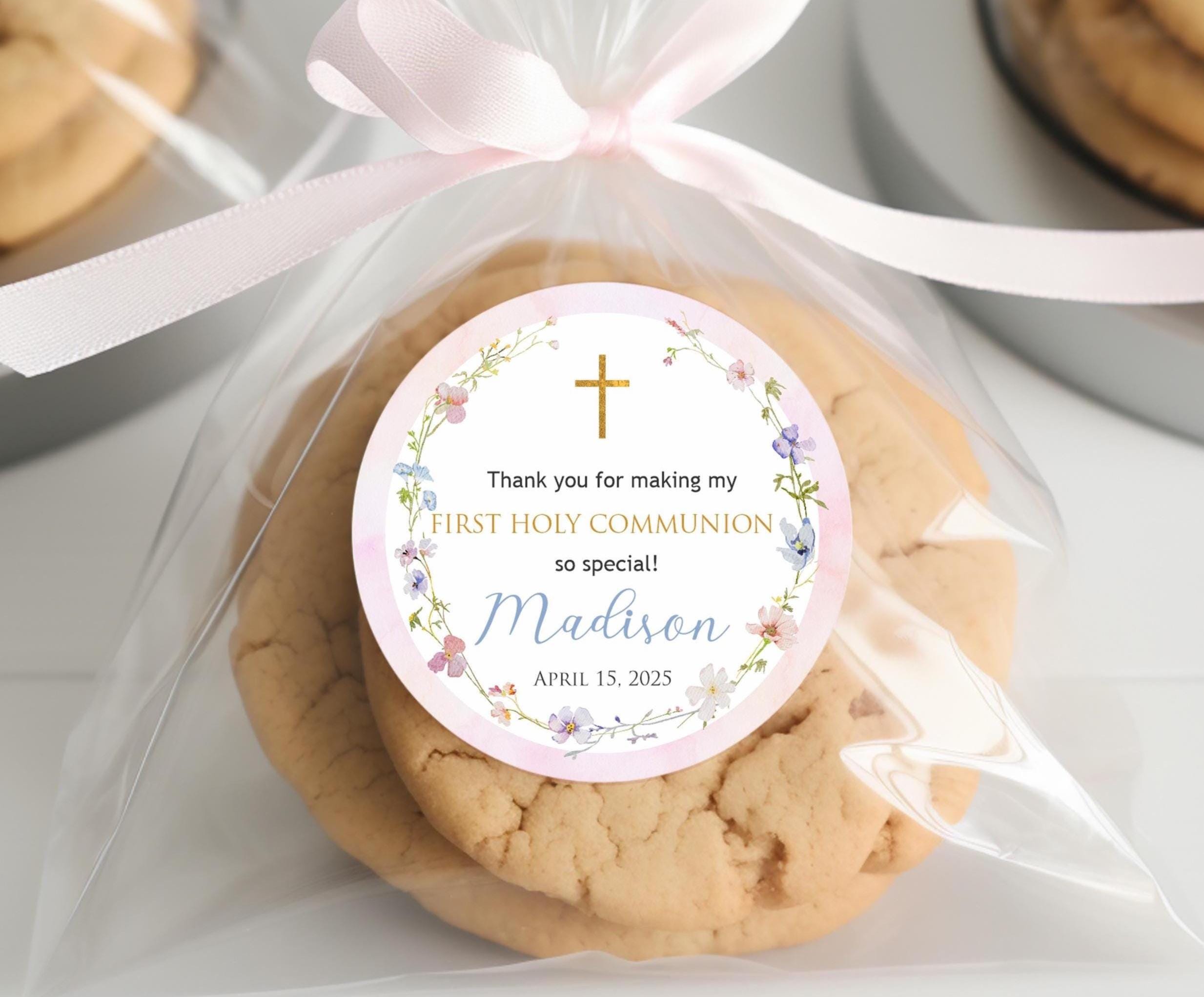 Wildflower First Holy Communion Favor Tag, Cookie Label Communion Tag ...