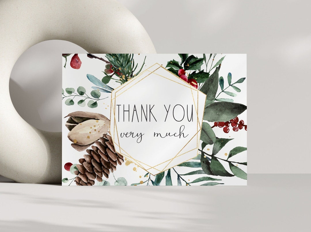 Christmas Thank You Card Template, Thank You Card Printable, Thank You ...