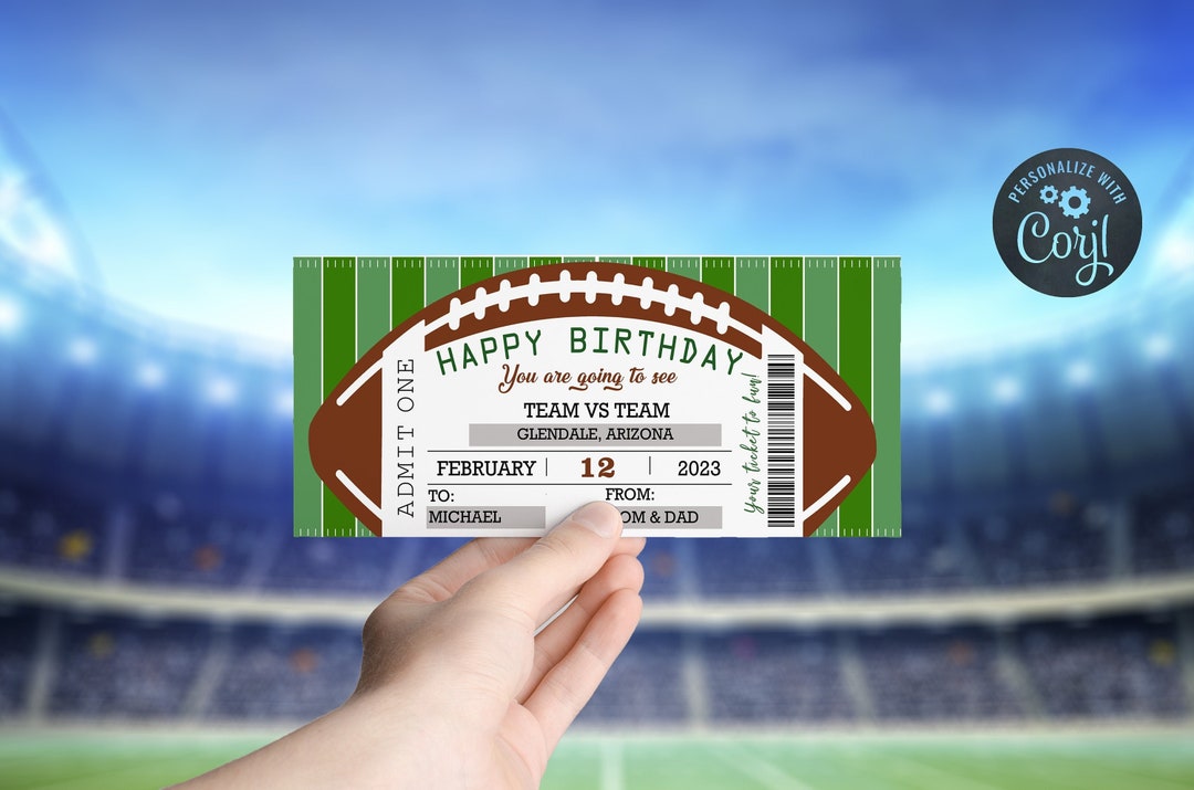 Birthday Ticket Template, Football Ticket. Printable Birthday Gift Idea ...