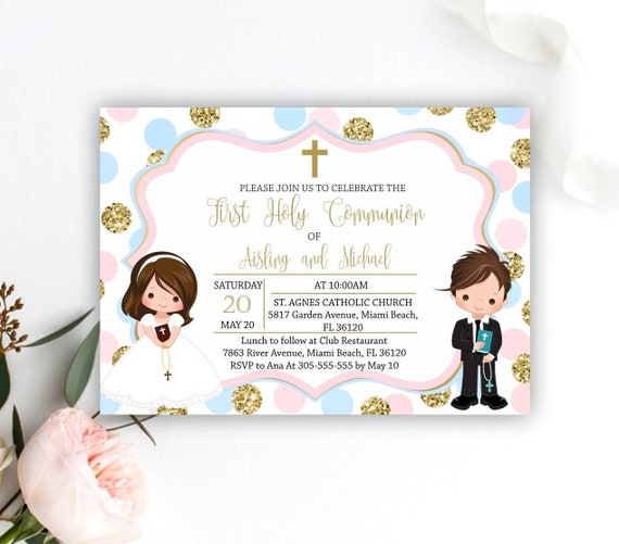 First Communion Invitations For Twins