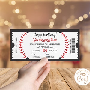 Baseball Ticket Template, Baseball Gift, Baseball Team, Printable Gift ...