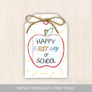 Apple Happy First Day of School Gift Tag, Back to School Printable Tag ...