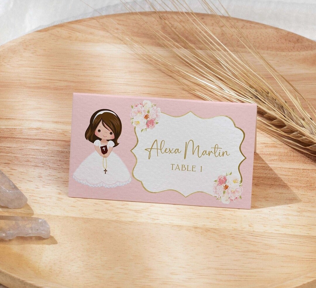 Girl First Communion Place Cards, Printable Place Cards, Editable ...