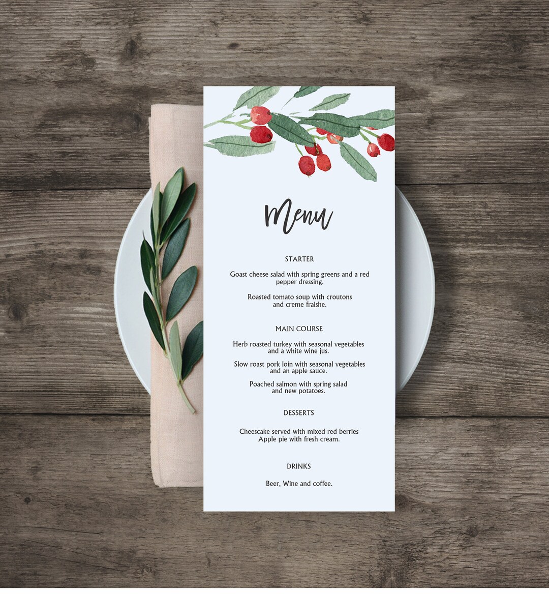Printable Christmas Menu, Holiday Menu Card, Holly Jolly Christmas ...