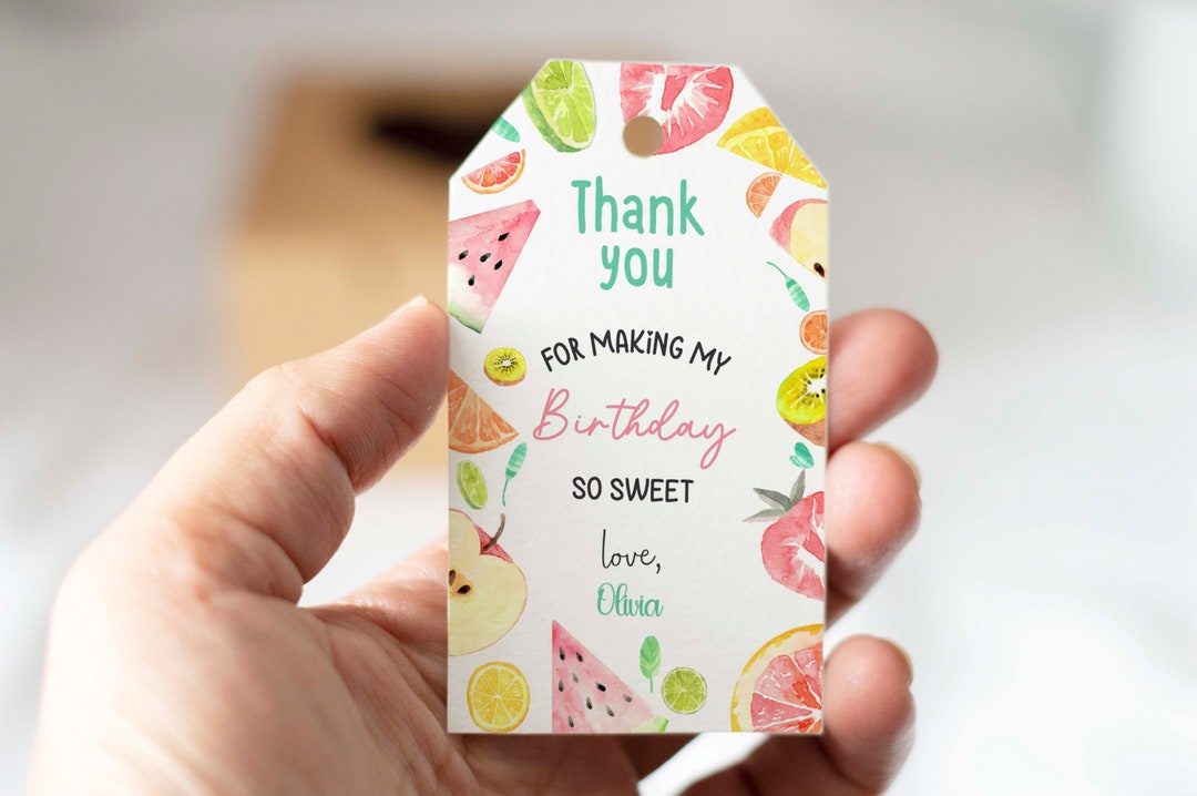 Birthday Printable Tag Template, Fruit Favor Tag, Summer Fruits Thank ...