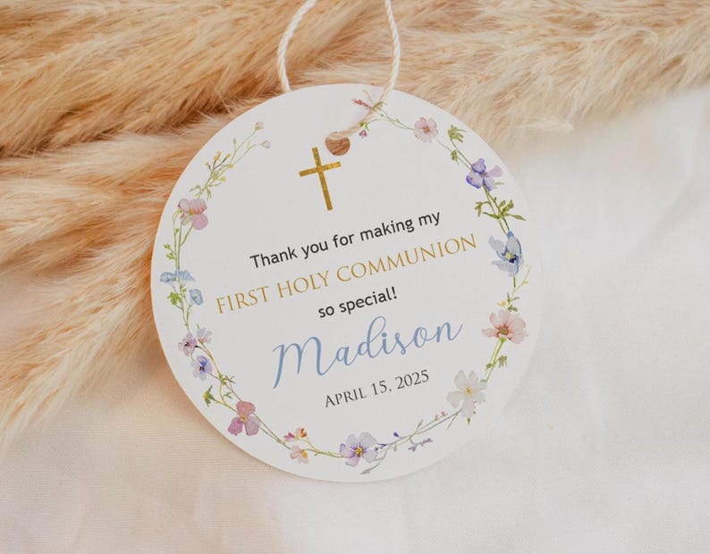 Wildflower First Holy Communion Favor Tag, Cookie Label Communion Tag ...