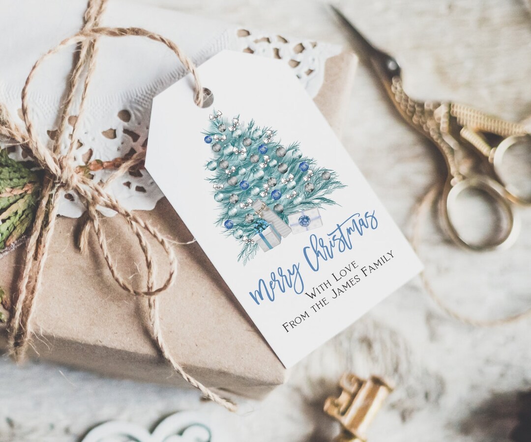 Merry Christmas Gift Tags Printable Template, Tree Christmas Favor Tags ...