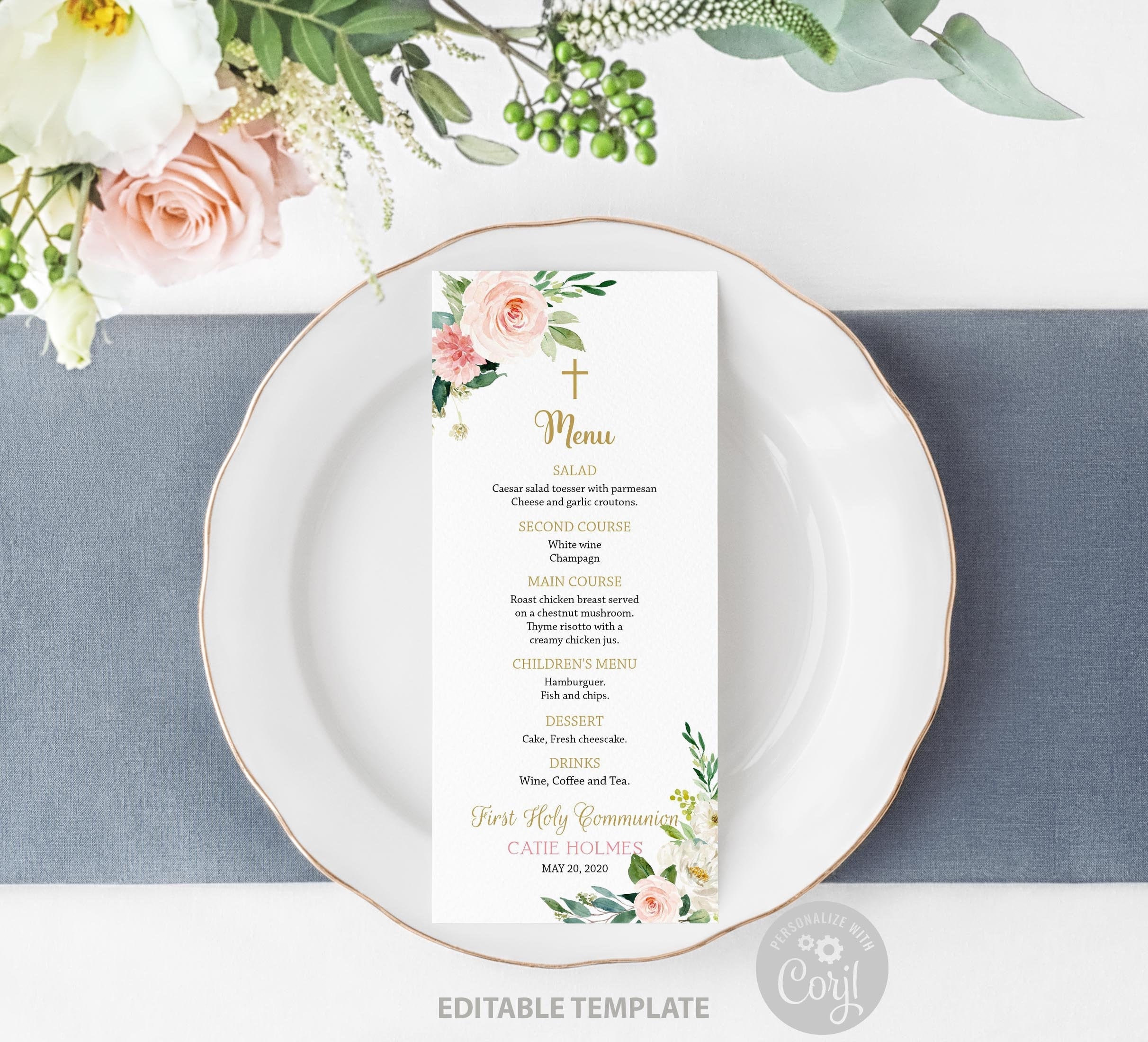 Menù Prima Comunione Modificabile, Prima Comunione Bambina, Comunione ...