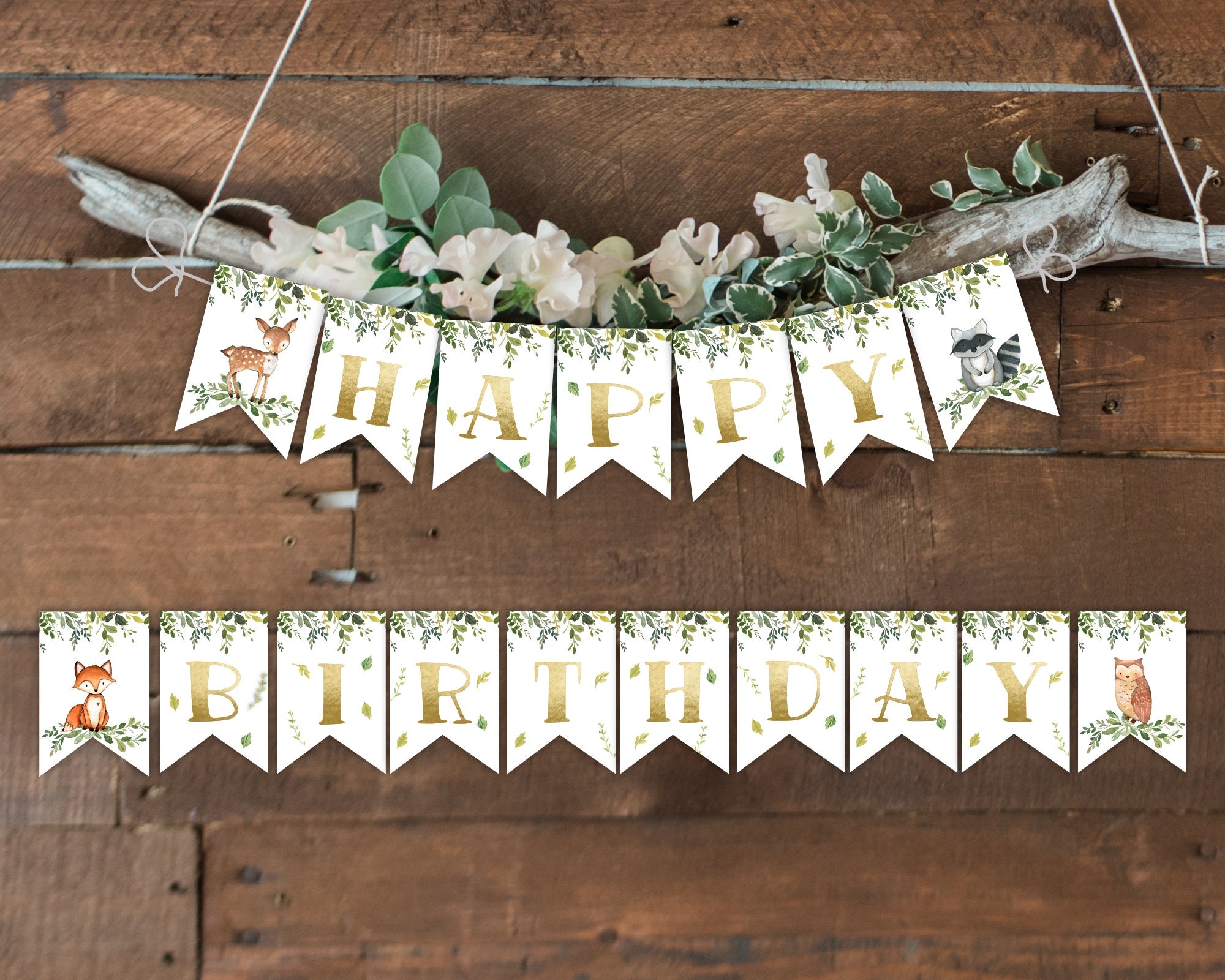 Happy Birthday Woodland Banner Woodland Banner 1st Birthday | Etsy