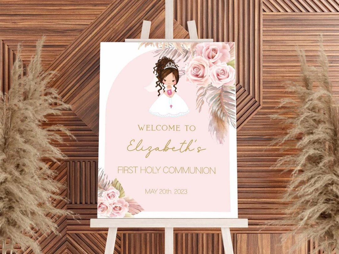 Girl First Communion Welcome Sign, 1st Communion Poster, Boho Communion ...