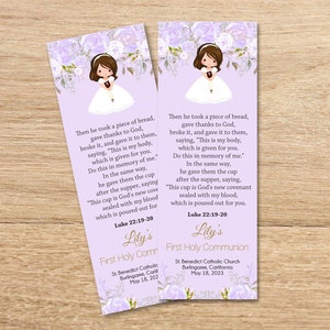 First Holy Communion Bookmark, Girl Printable Bookmark, Communion ...