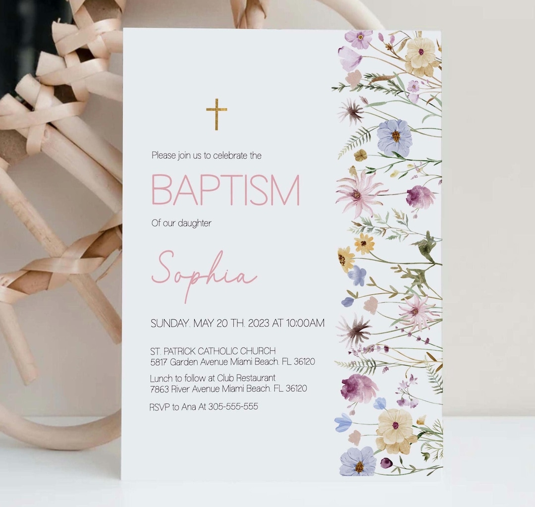 Baptism Invitation Template, Girl Baptism Card, Printable Invitation ...