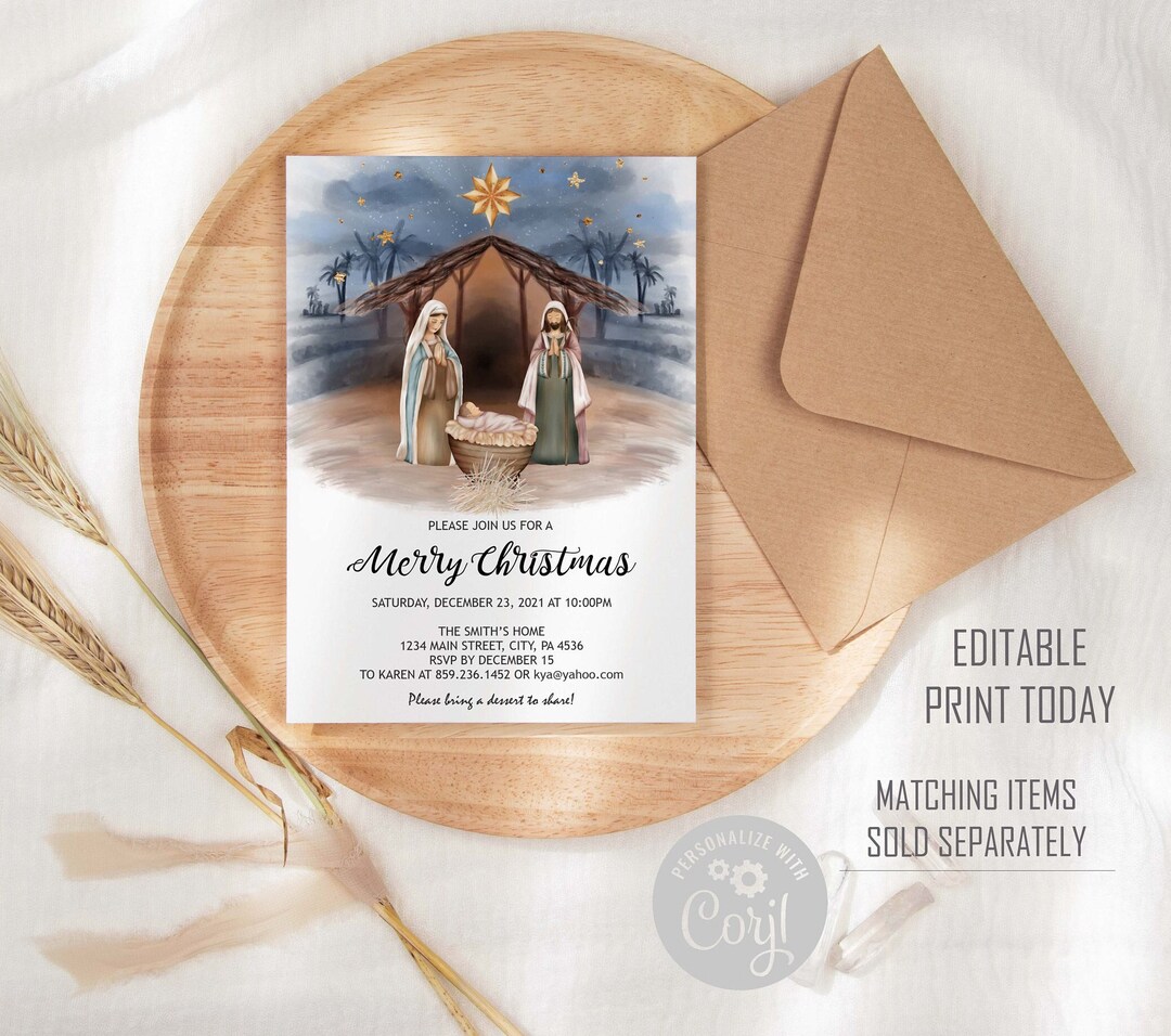 Christmas Party Invitation, Nativity Christmas Invitation, Religious ...