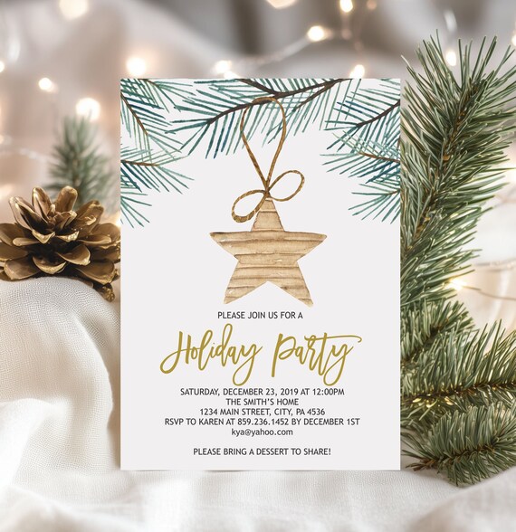 Rustic Christmas Printable Party Invitations Holiday Invites Christmas