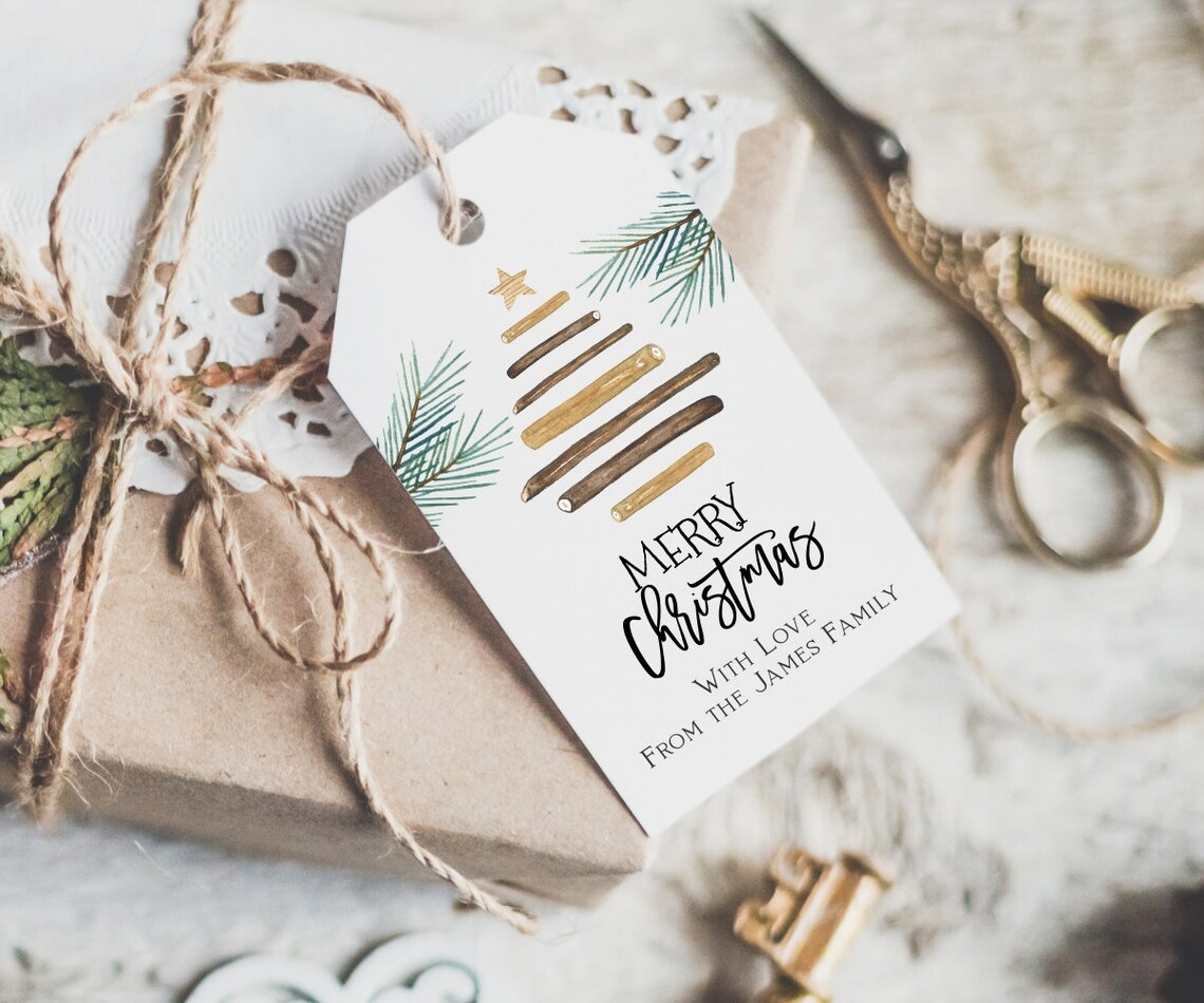 Rustic Christmas Favor Tag Printable Christmas Gift Tag Pine - Etsy