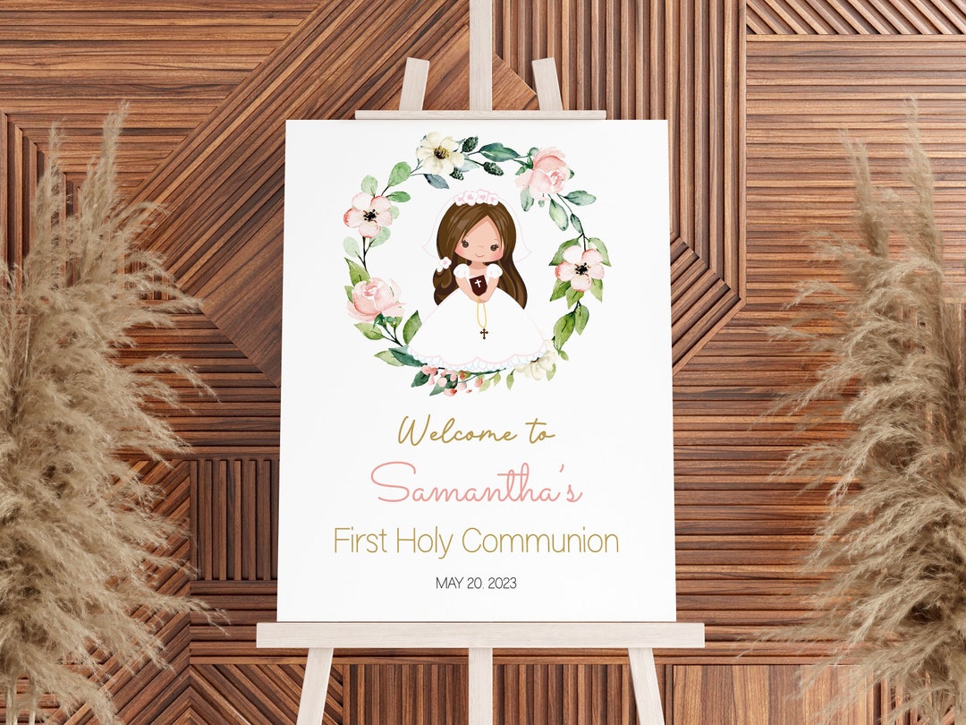 Girl First Communion Welcome Sign, 1st Communion Poster, Communion ...
