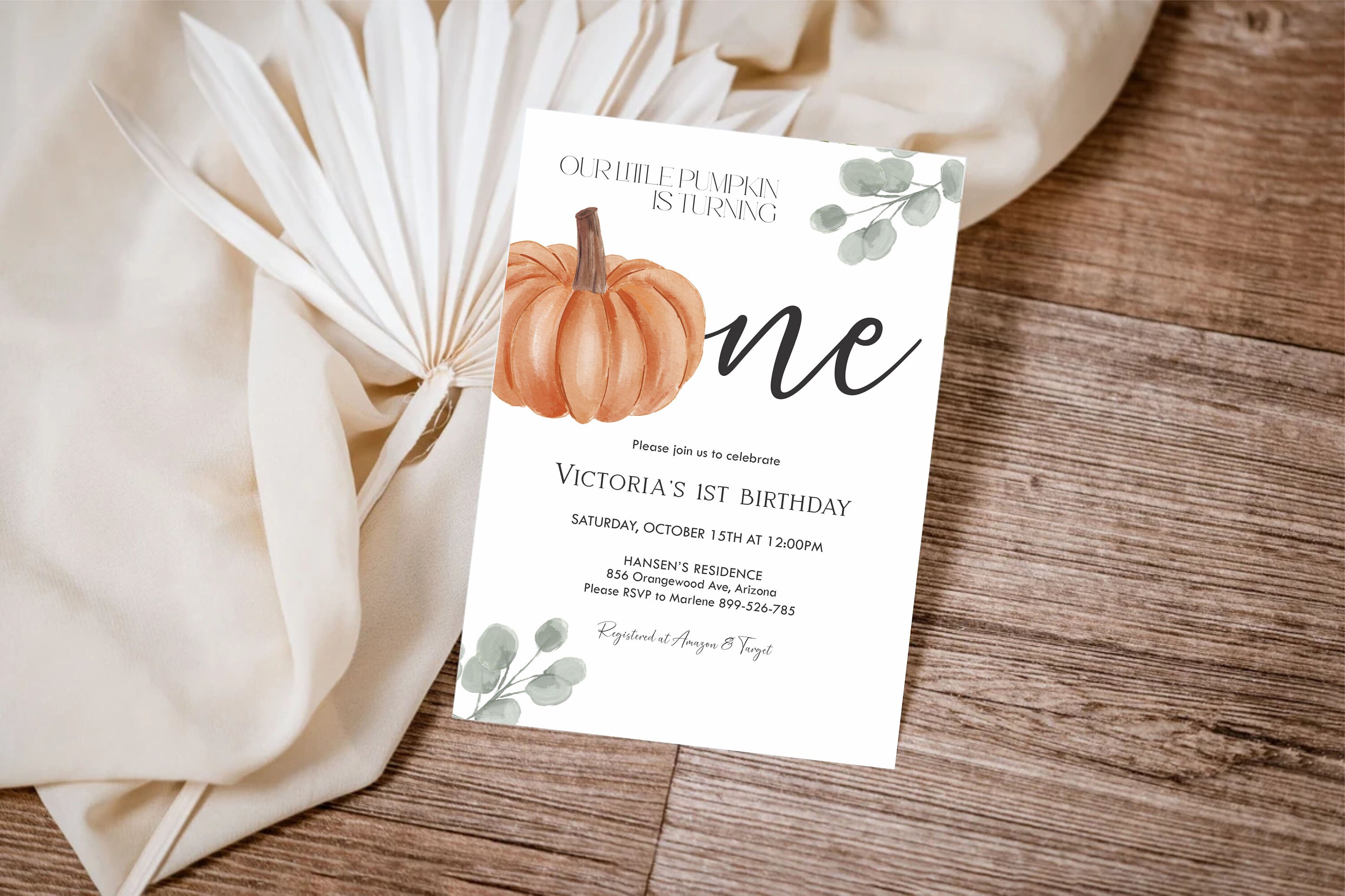 Orange First Birthday Invitation Fall Autumn 1st Birthday Invites ...