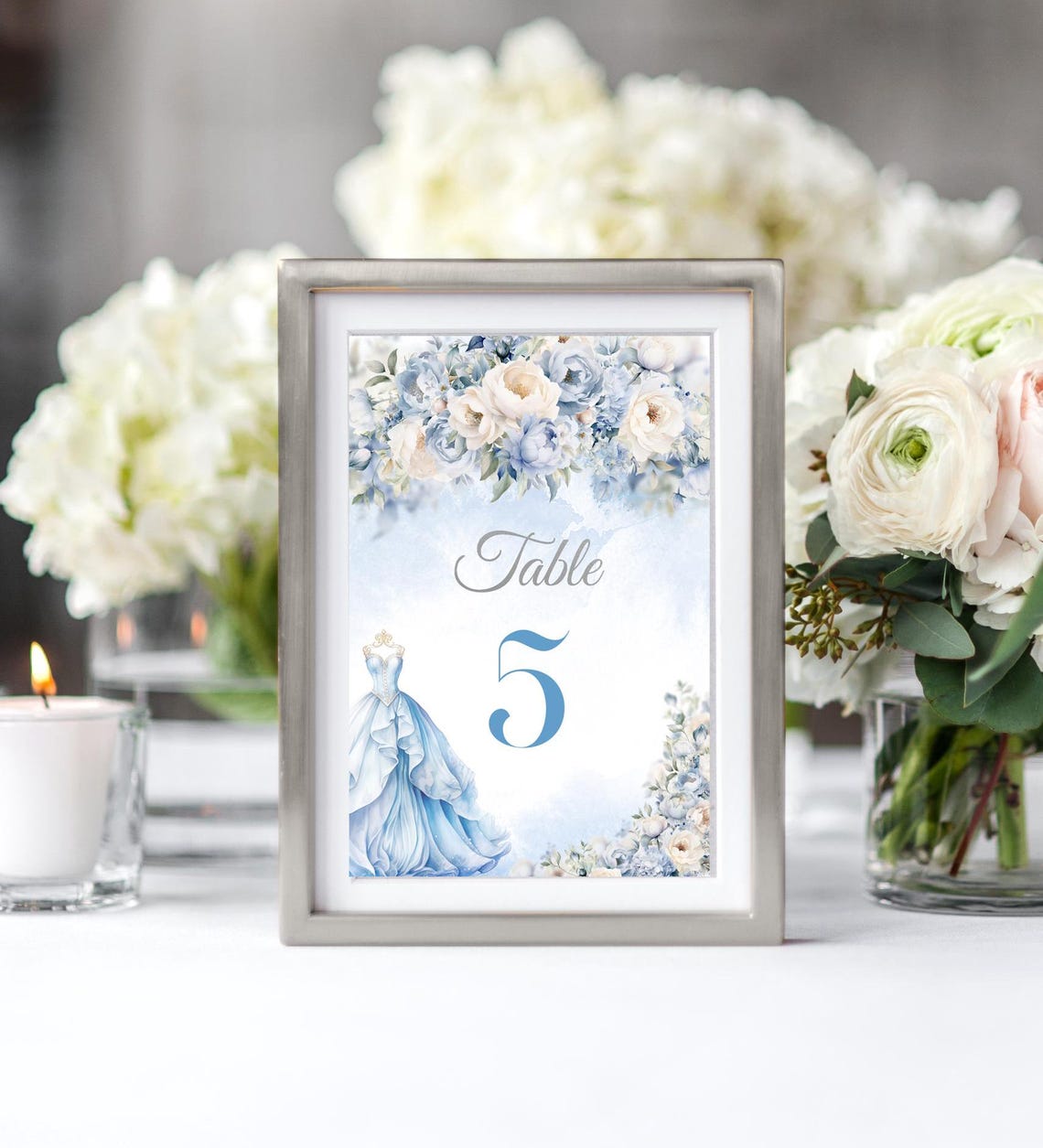 Cinderella Quinceañera Table Numbers Template | Sweet 15 Blue & Cream ...