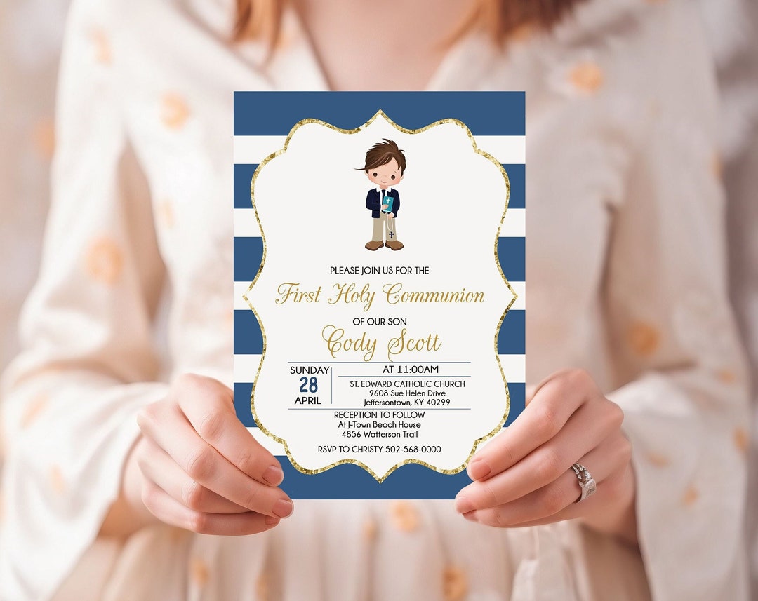 Boy First Holy Communion Invitation Template, Printable First Communion ...