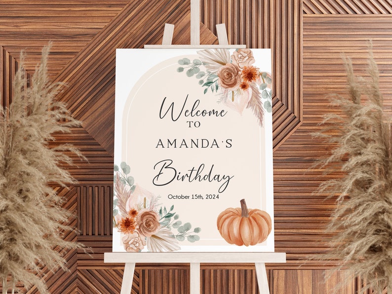 Fall Birthday Menu Card Template, Woman Pumpkin Birthday Printable Menu ...