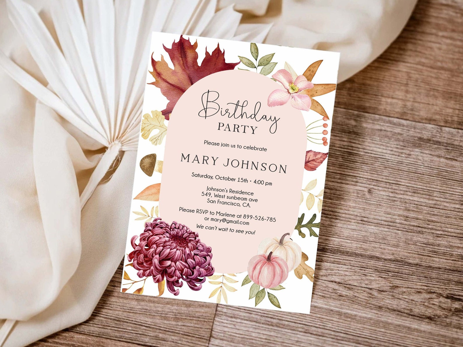 Autumn Floral Birthday Party Invitation Fall Woman's - Etsy