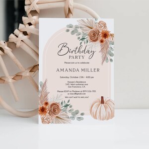 Fall Birthday Menu Card Template, Woman Pumpkin Birthday Printable Menu ...