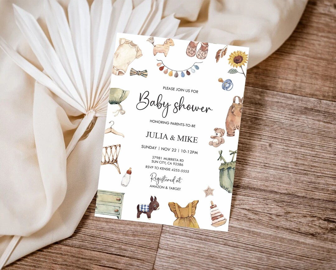 Gender Neutral Baby Shower Invitation Template, Boho Baby Shower ...