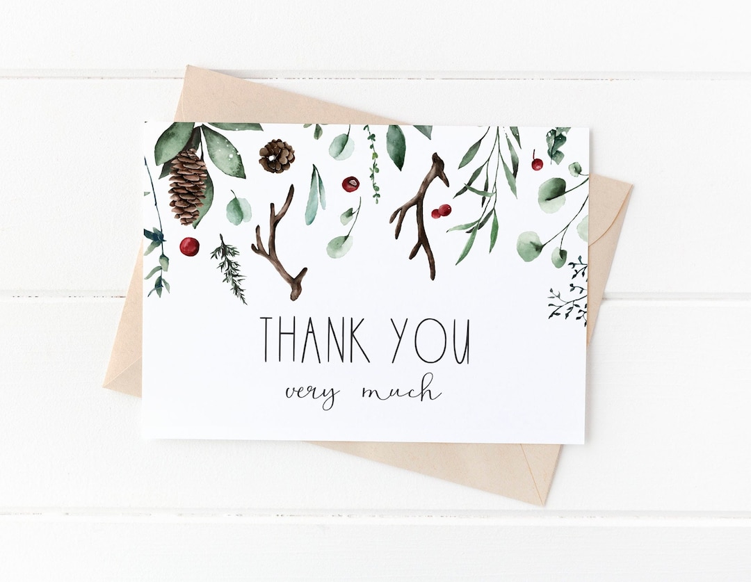 Christmas Thank You Card Template, Thank You Card Printable, Thank You ...