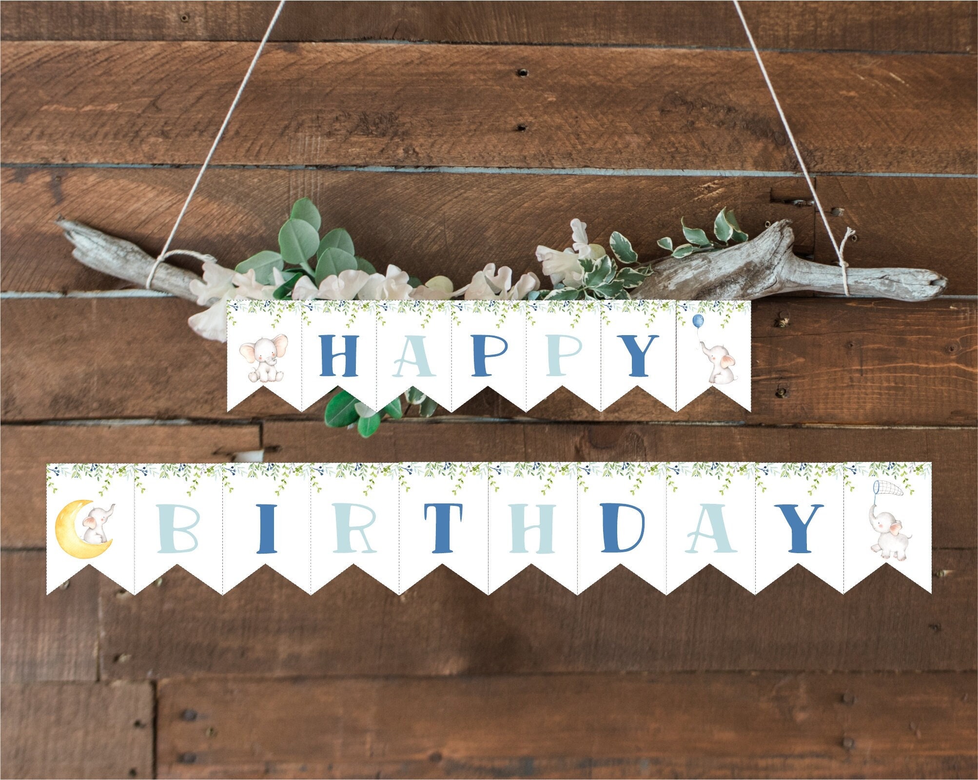 Happy Birthday Elephant Banner, Elephant Banner, 1st Birthday Banner ...
