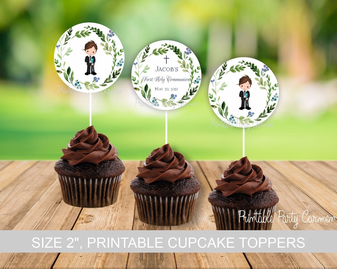 Boy First Communion Cupcake Toppers, Communion Boy, Printable Cupcake ...