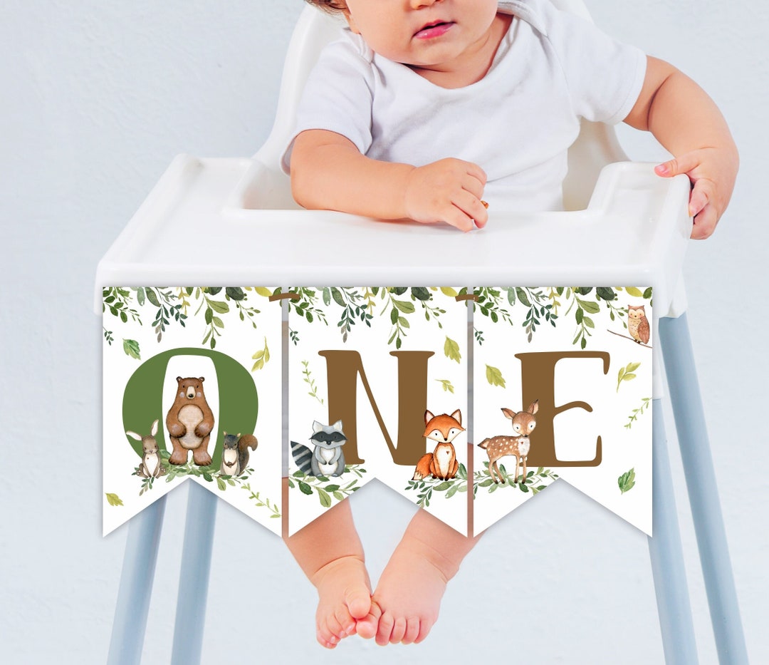 Woodland High Chair Banner Birthday One, First Birthday Woodland ...