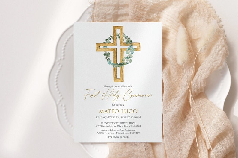 Rustic First Holy Communion Invitation Template, 1st Communion Siblings ...