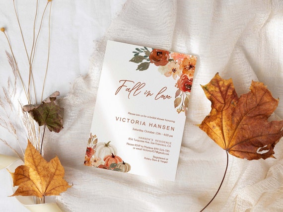 Fall In Love Bridal Shower Invitation, Autumn Bridal Shower Invitation ...