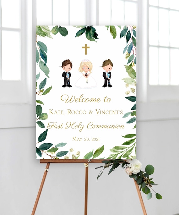 Boy First Holy Communion Welcome Sign, printable sign, Siblings ...