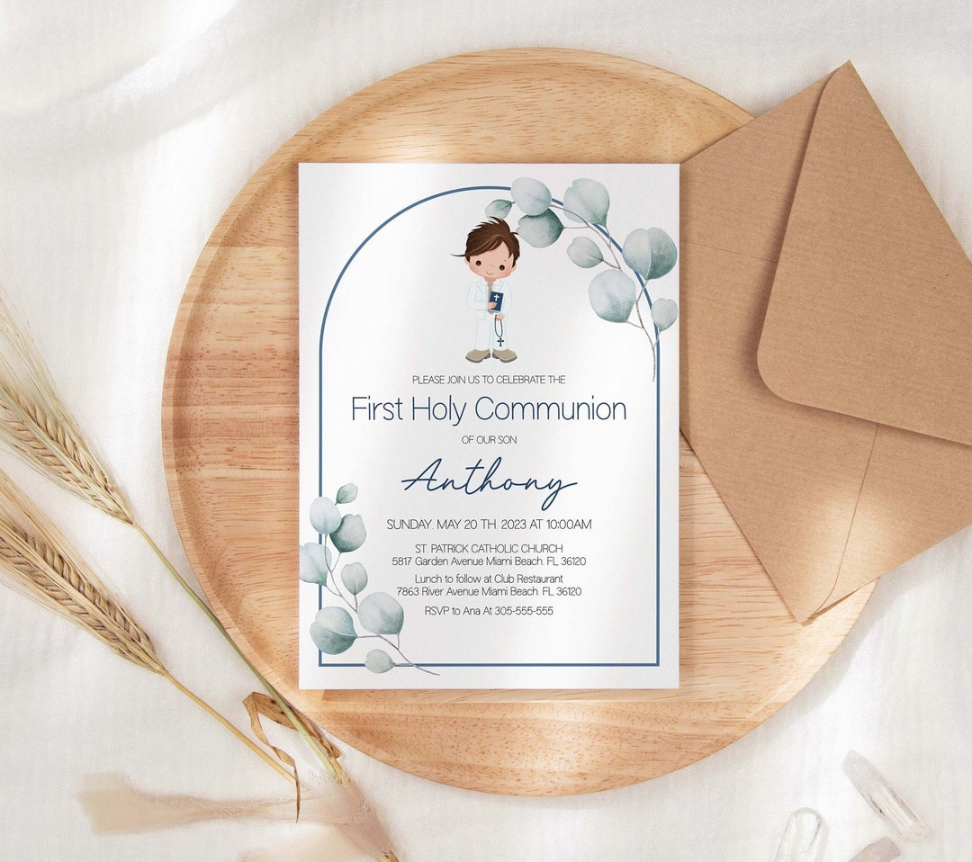 Boy First Holy Communion Invitation Template, Printable Invitation ...