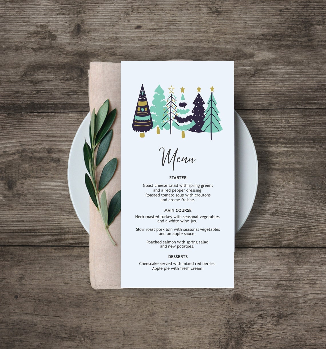 Holiday Menu Card Printable Christmas Menu Christmas Menu | Etsy