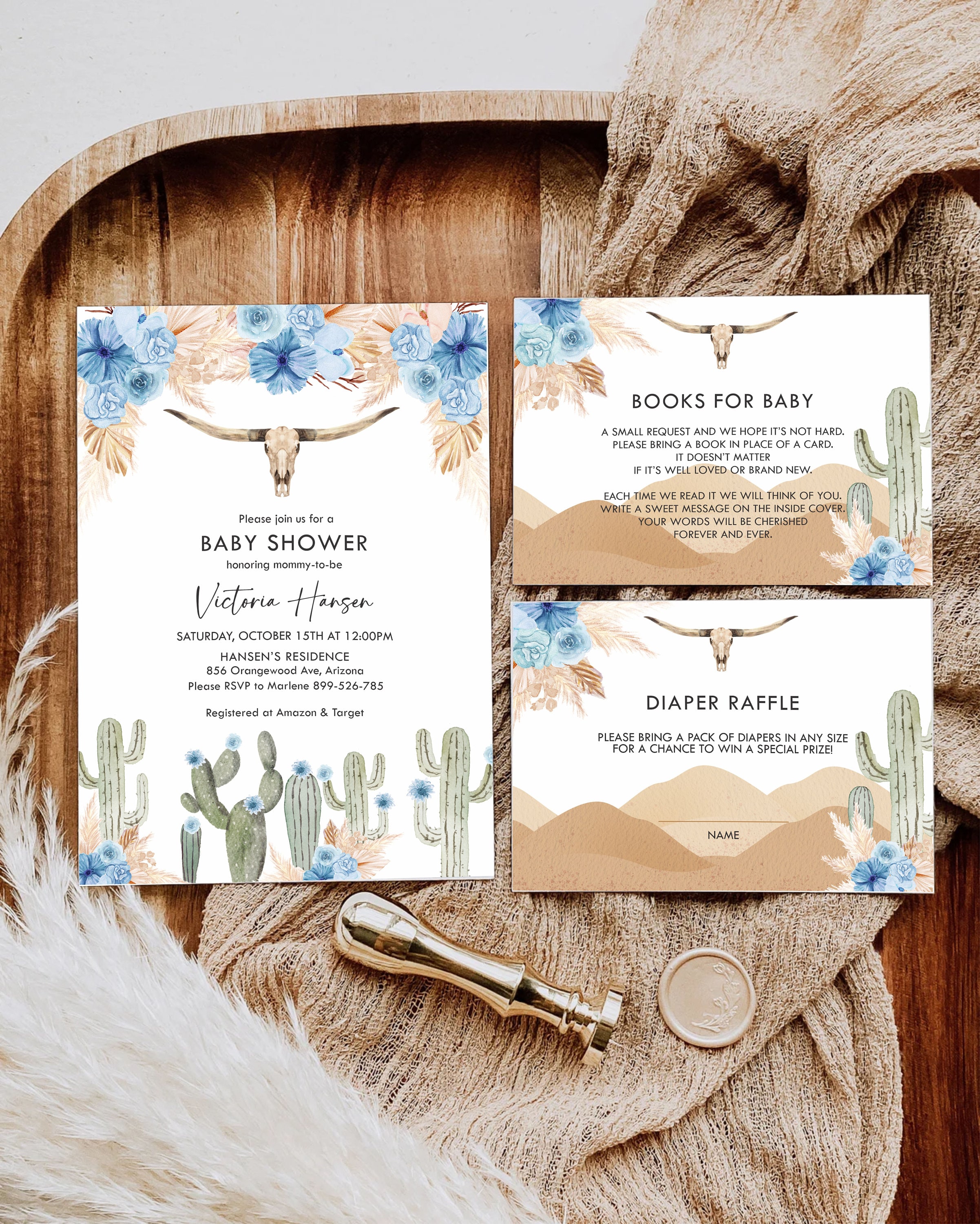Desert Baby Shower Invitation Template, Bull Skull Rustic Western Baby ...