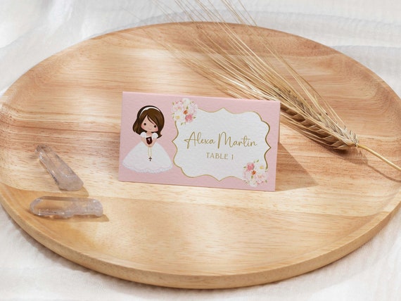 Girl First Communion Place cards, Printable Place Cards, Editable ...