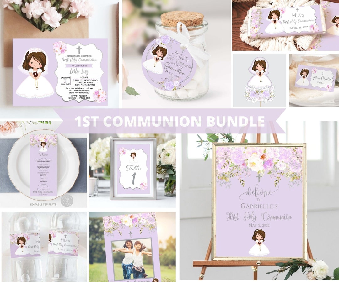 Girl First Holy Communion Invitation BUNDLE, 1st Communion Set ...