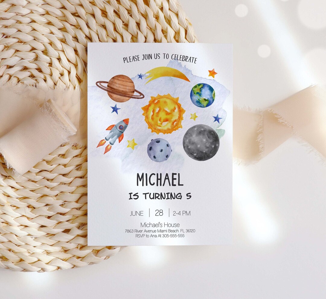 Outer Space Birthday Invitation Template, Planets Birthday Invitation ...