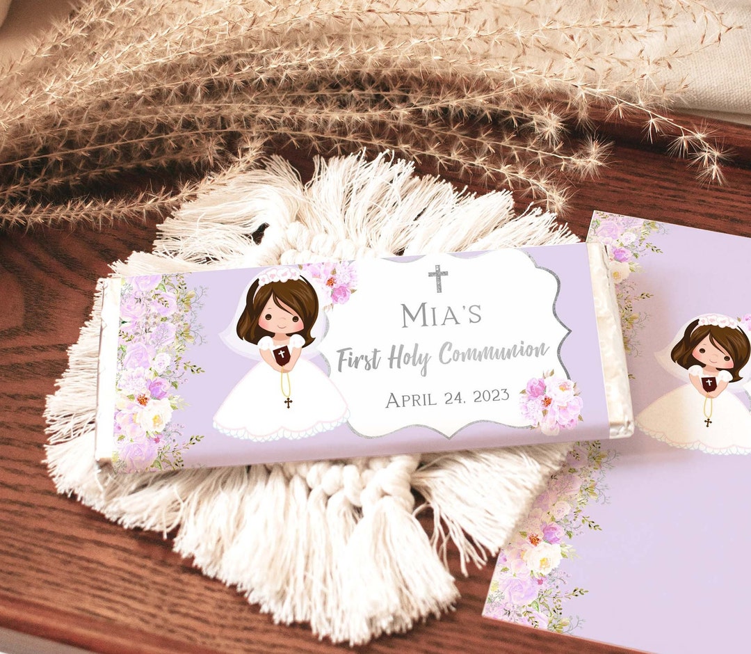 Purple Chocolate Bar Wrapper Communion Template, Girl First Communion ...