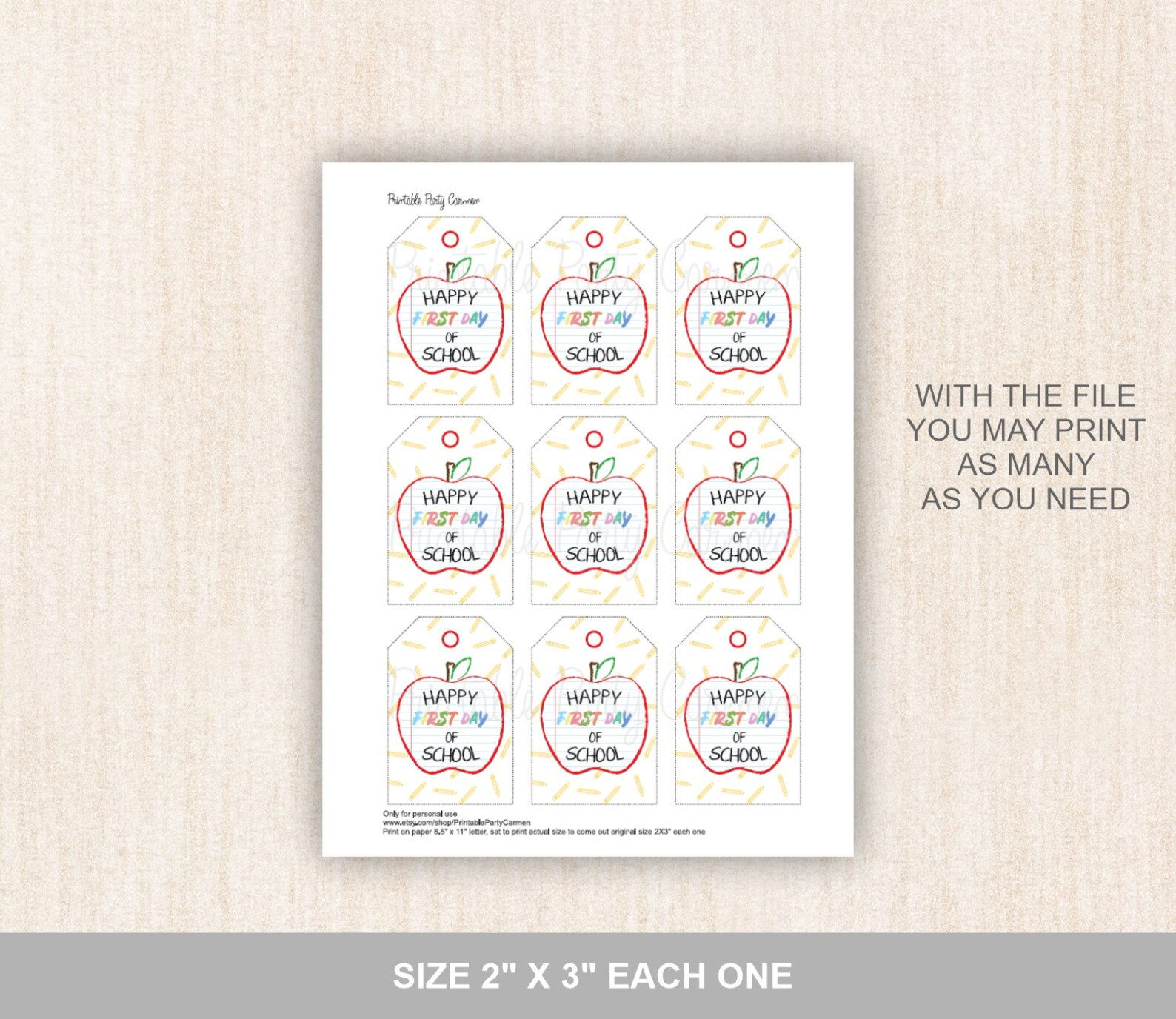Apple Happy First Day of School Gift Tag, Back to School Printable Tag ...