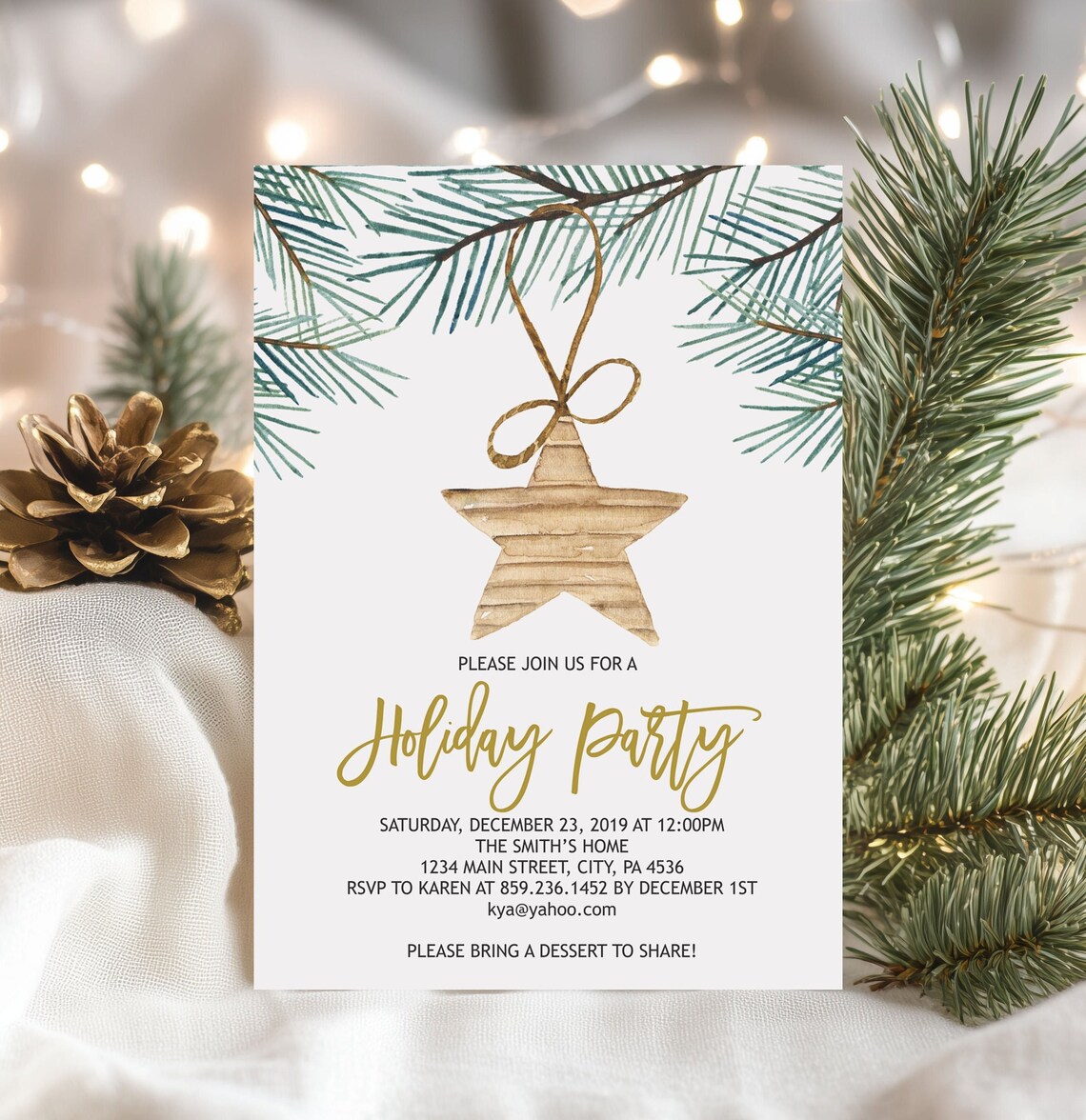 Rustic Christmas Party Invitation, Star Holiday Party Invitation ...