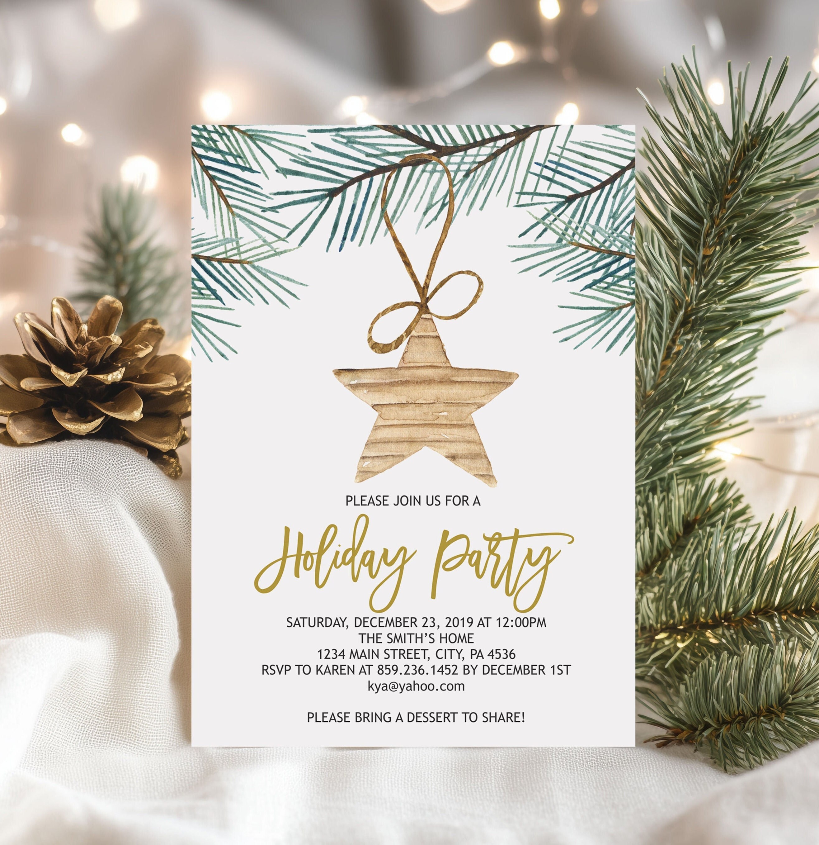 Rustic Christmas Party Invitation, Star Holiday Party Invitation ...