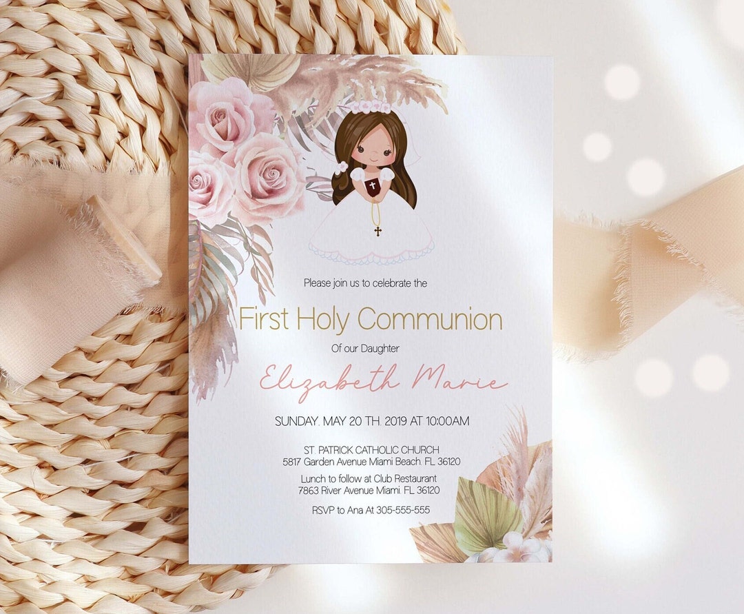 Girl First Holy Communion Invitation, Boho First Holy Communion ...
